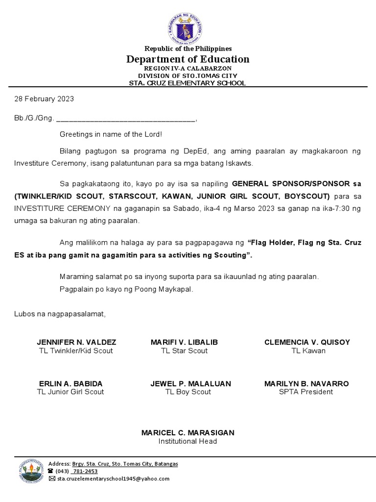 Letter To Sponsor Scouting | PDF