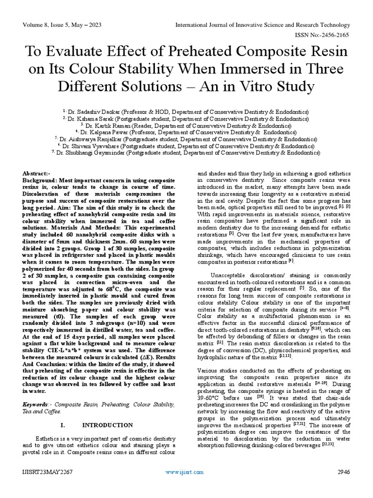 To Evaluate Effect of Preheated Composite Resin On Its Colour Stability ...