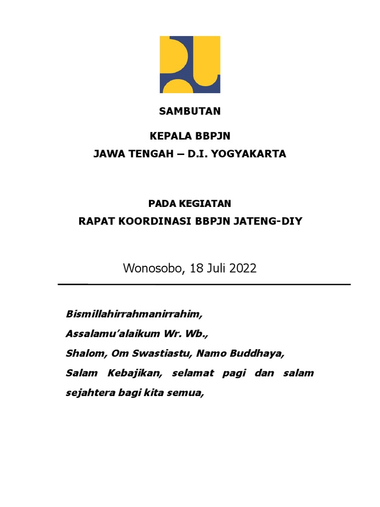 Draft Sambutan Ka Balai Rakor 18 Juli 2022 | PDF | Bisnis | Hukum