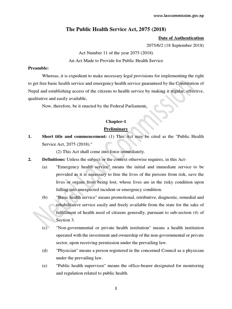 The Public Health Service Act 2075 2018 | PDF