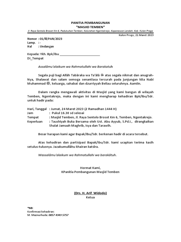 Undangan Masjid Temben | PDF