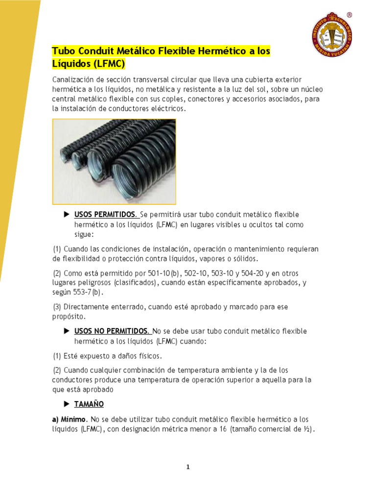 Tubo Conduit Metálico Flexible Hermético a los Líquidos (LFMC) | PDF ...