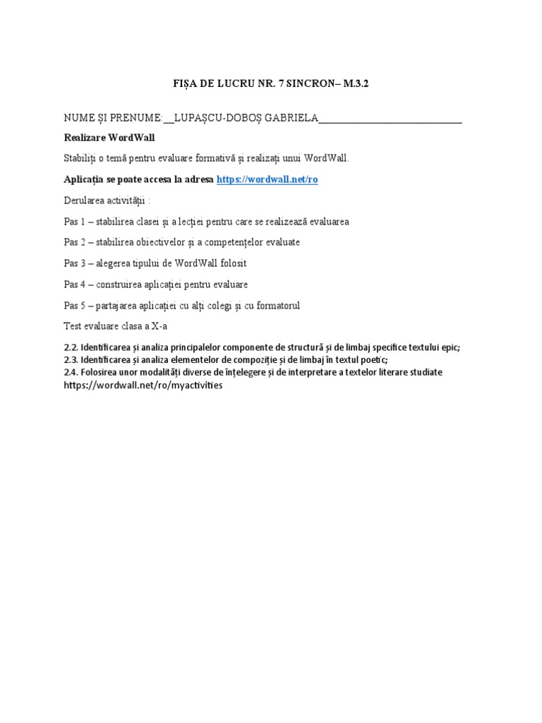 Fisa de Lucru Nr. 7 Sincron Modulul 2 | PDF