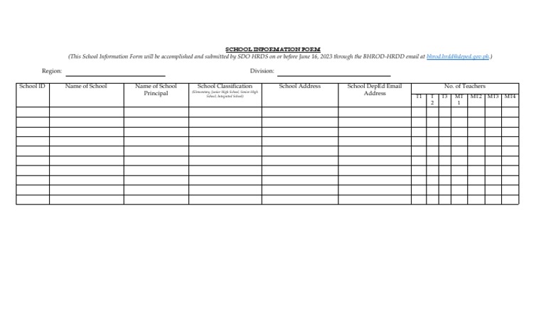 Template SCHOOL INFORMATION FORM | PDF