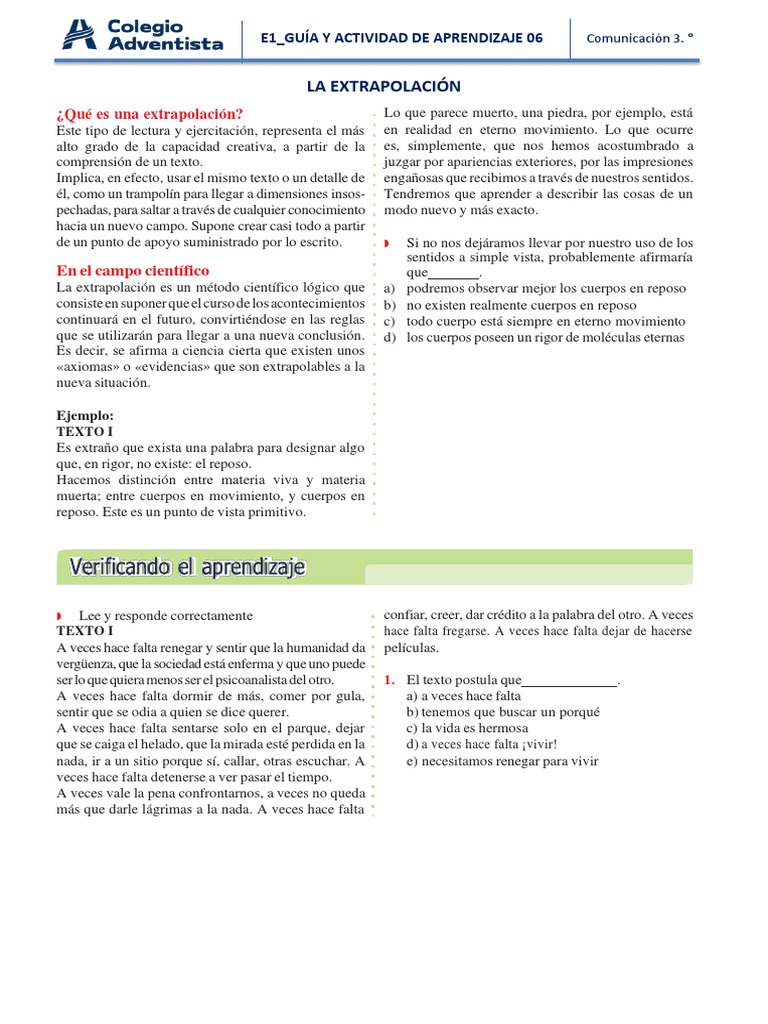 E1 - Guía Teórica y Actividad de Aprendizaje 6 - La Extrapolación | PDF