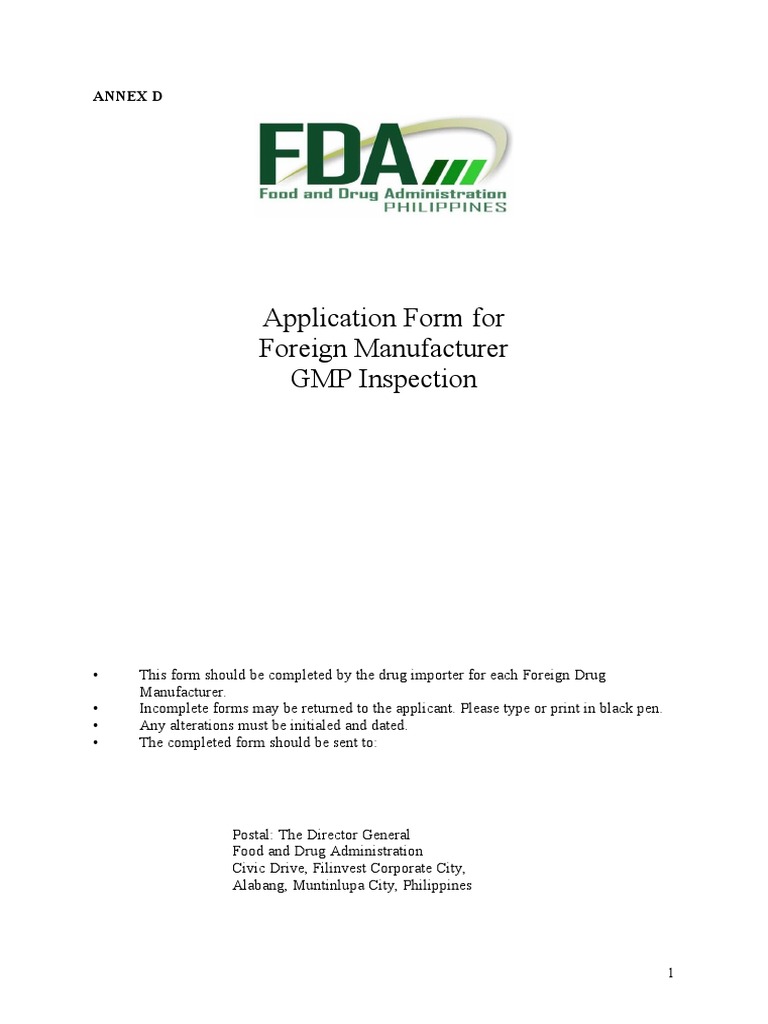 Foreign Manufacturer GMP Inspection Form | PDF | Food And Drug ...