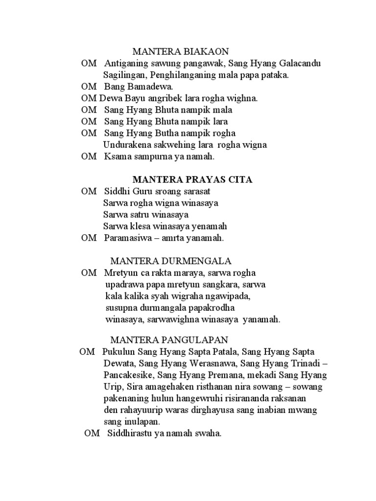 Mantera Piodalan Alit | PDF