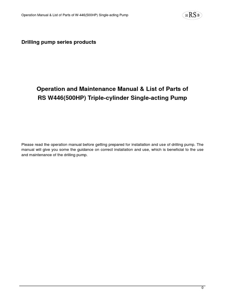 W-446 Pump Operation Manual & Parts List | PDF | Pump | Piston