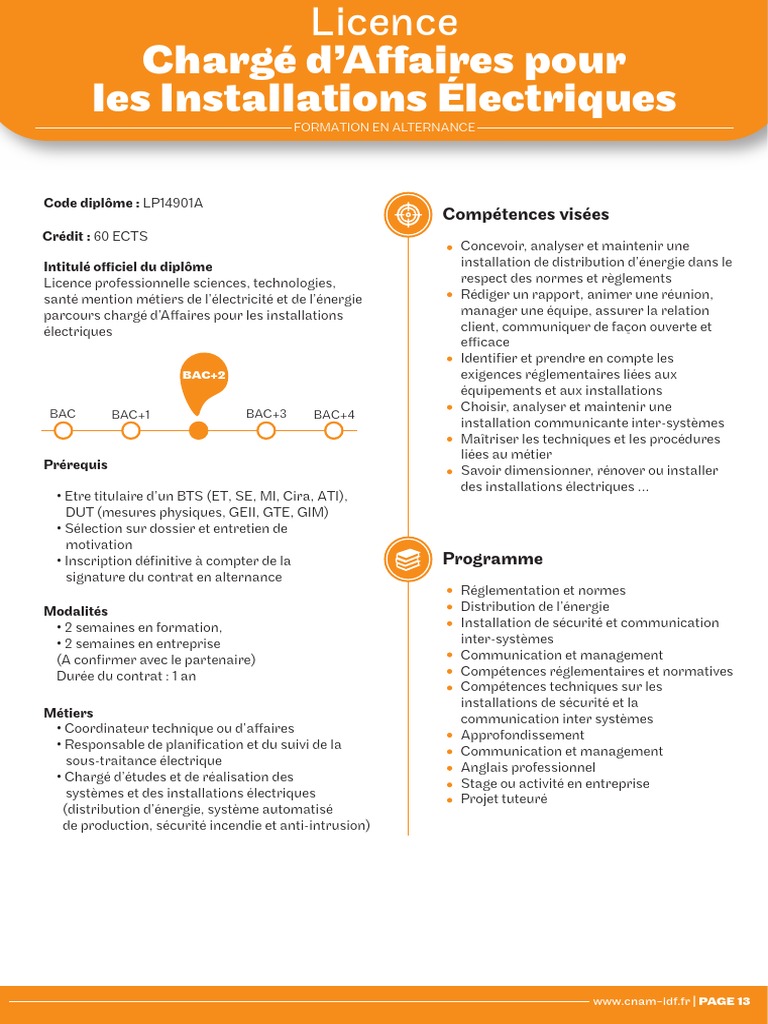 Alternance Formation 2023 2024 Cnam Idf Licence Installations Electriques | PDF