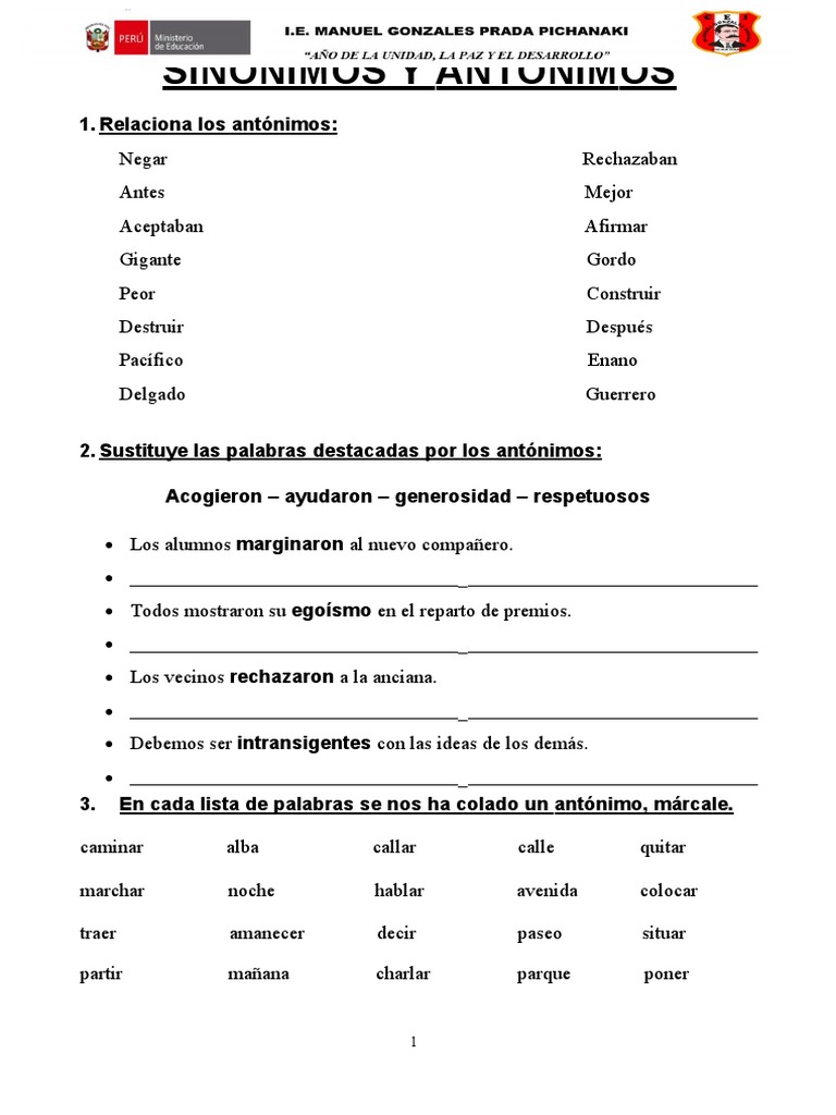 Ejercicios de Sinónimos-Y-Antónimos | PDF