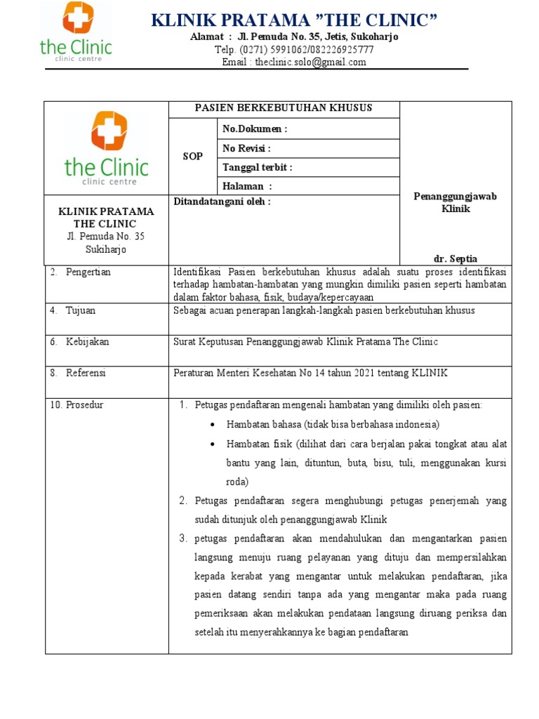 PKP 1 Ep 4 KF Sop Pasien Berkebutuhan Khusus | PDF