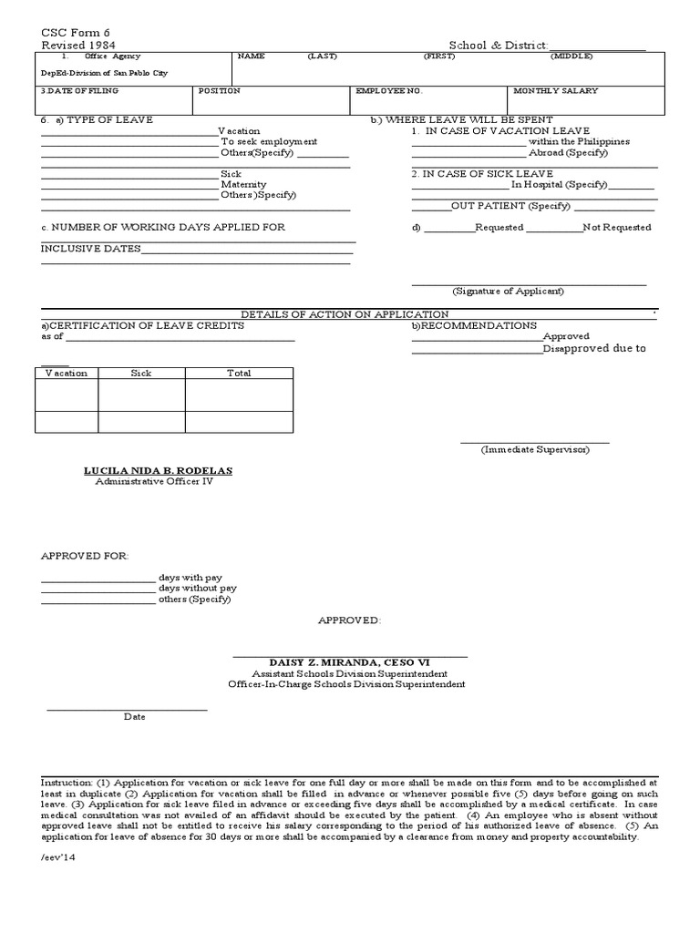 Form 6 Leave Paper Revised 2021 | Download Free PDF | Sick Leave | Business