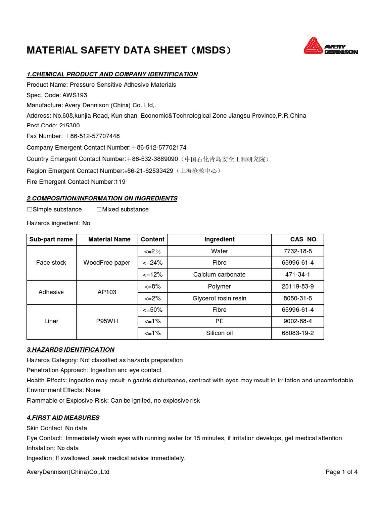 MSDS A Polymer-China | PDF | Combustion | Fires