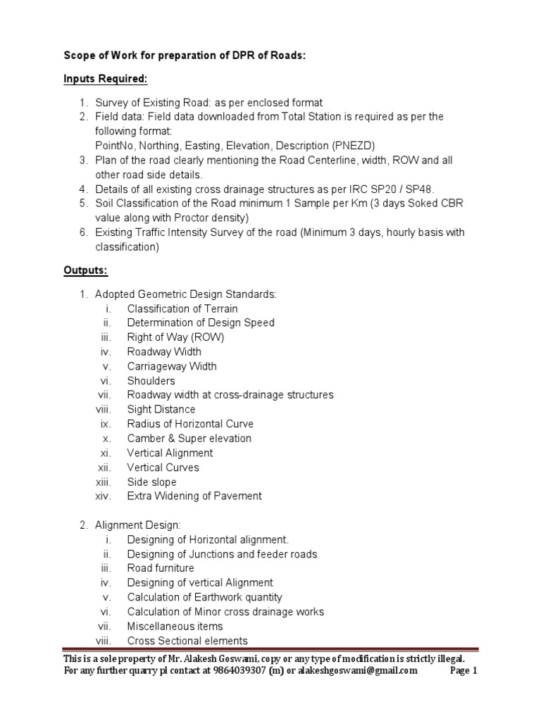 SOW DPR Roads | PDF | Road | Transport
