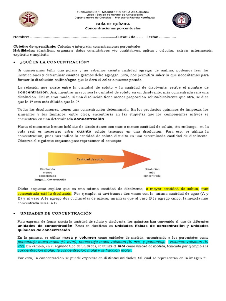 Guía Concentraciones Químicas 2do | PDF
