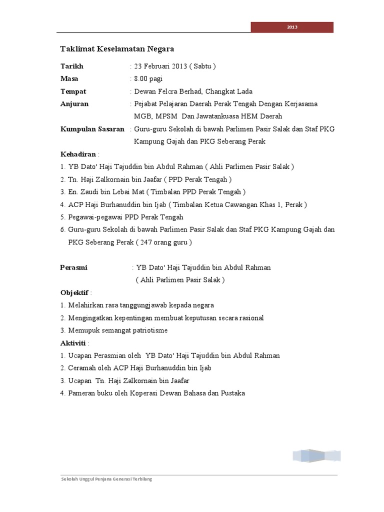 Contoh Format Laporan Kokurikulum | PDF