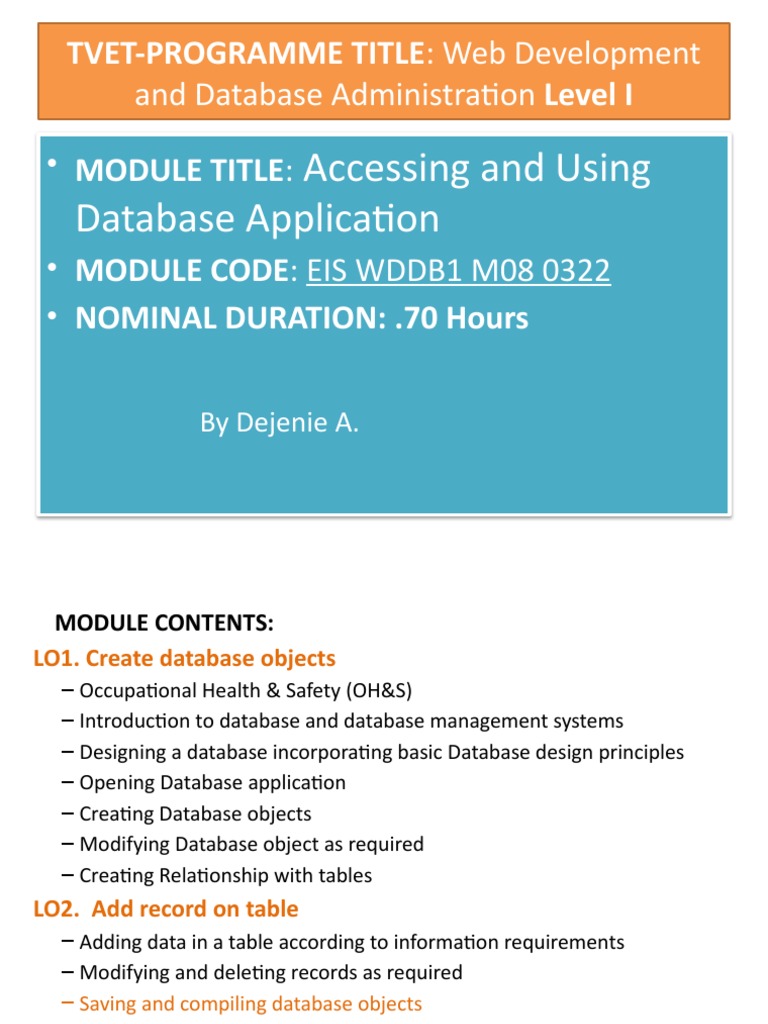Accessing And Using Database Application Pdf