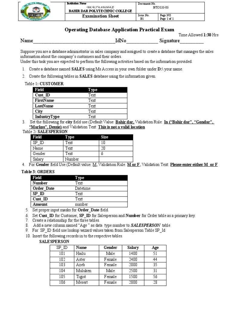 Operating DB Practical Exam | PDF