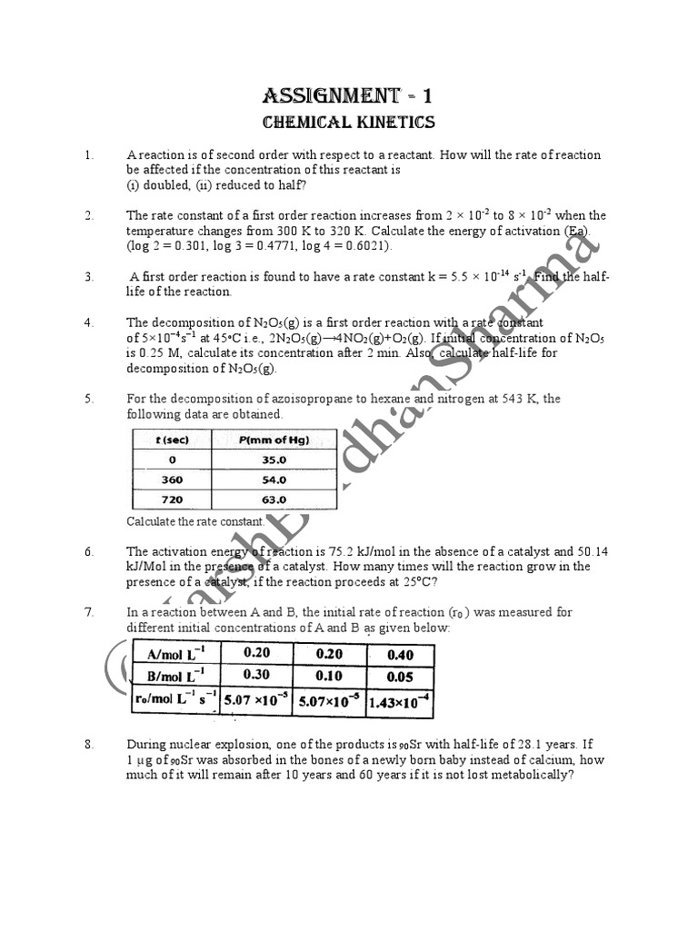 Assignment-1 Chemical Kinetics | PDF