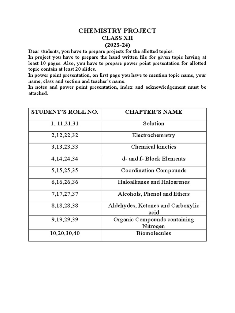 Class XII Chemistry Project Guide | PDF | Science & Mathematics