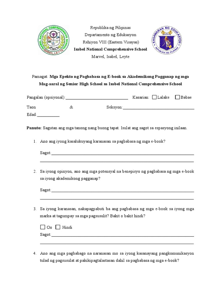 Talatanungan (Questionnaire) | PDF