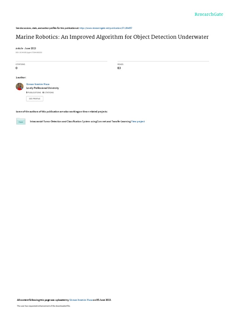 Marine Robotics: An Improved Algorithm For Object Detection Underwater | PDF | Deep Learning ...