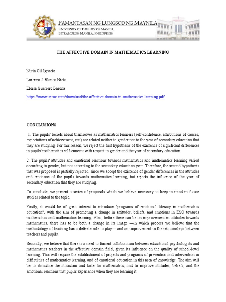 The Affective Domain in Mathematics Learning | PDF