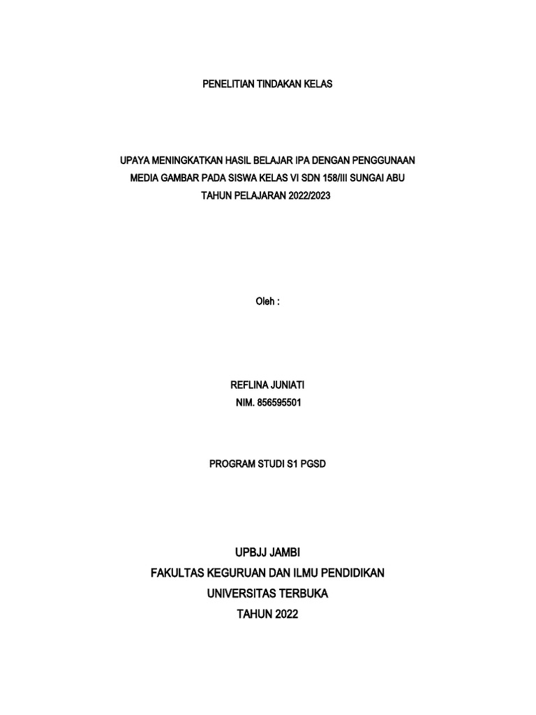 Proposal PTK PGSD 2022 (BAB 1 Sampai 5) | PDF