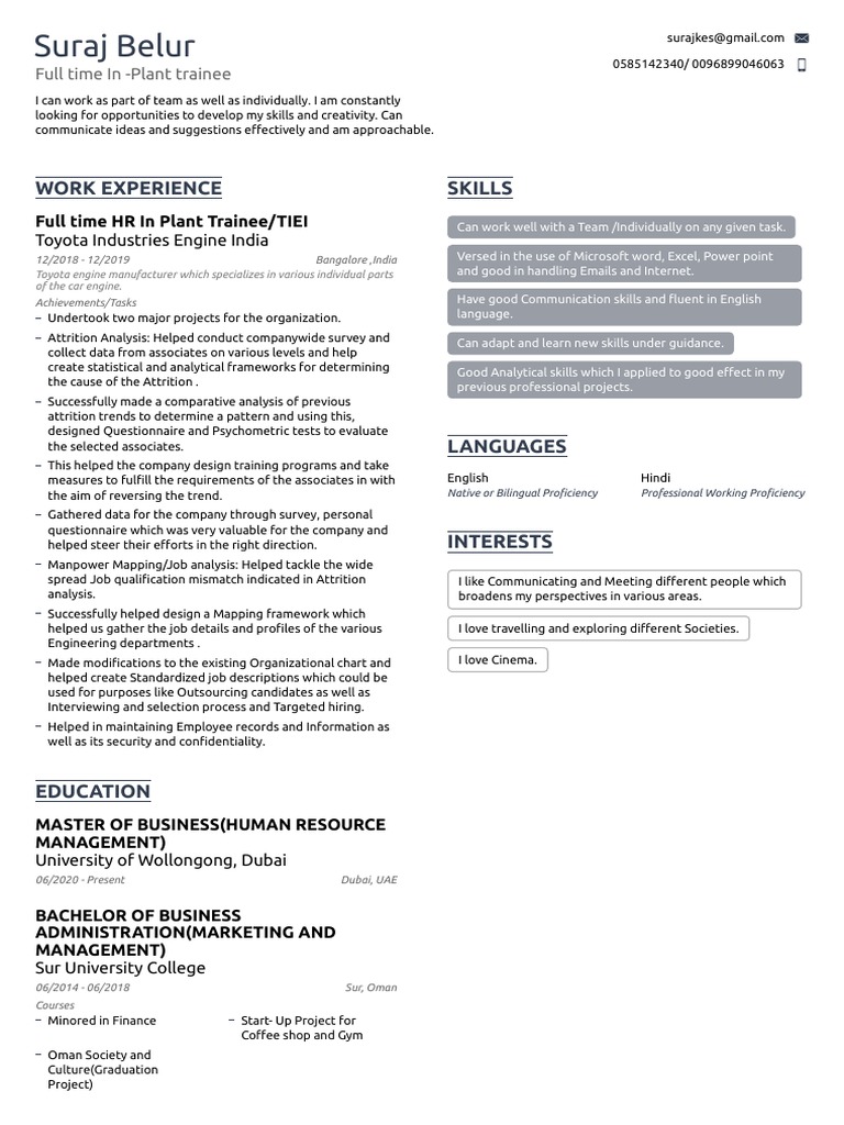 Suraj Belur: Work Experience Skills | PDF | Human Resources | Business