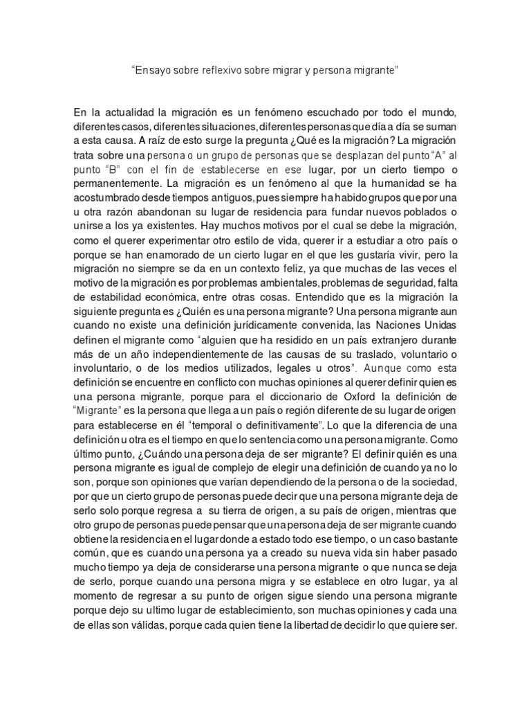 Ensayo Sobre Reflexivo Sobre Migrar y Persona Migrante | PDF Ensayo Sobre Reflexivo Sobre Migrar y Persona Migrante | PDF