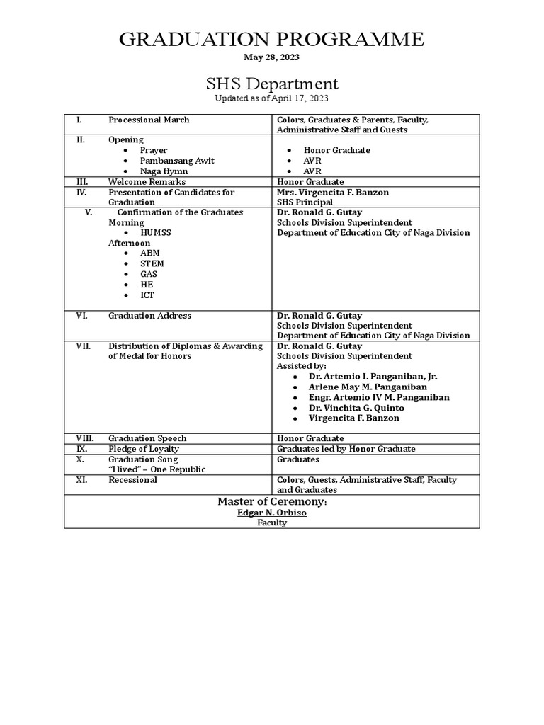 Graduation-Program-SHS-Dept_Updated_2023 | PDF
