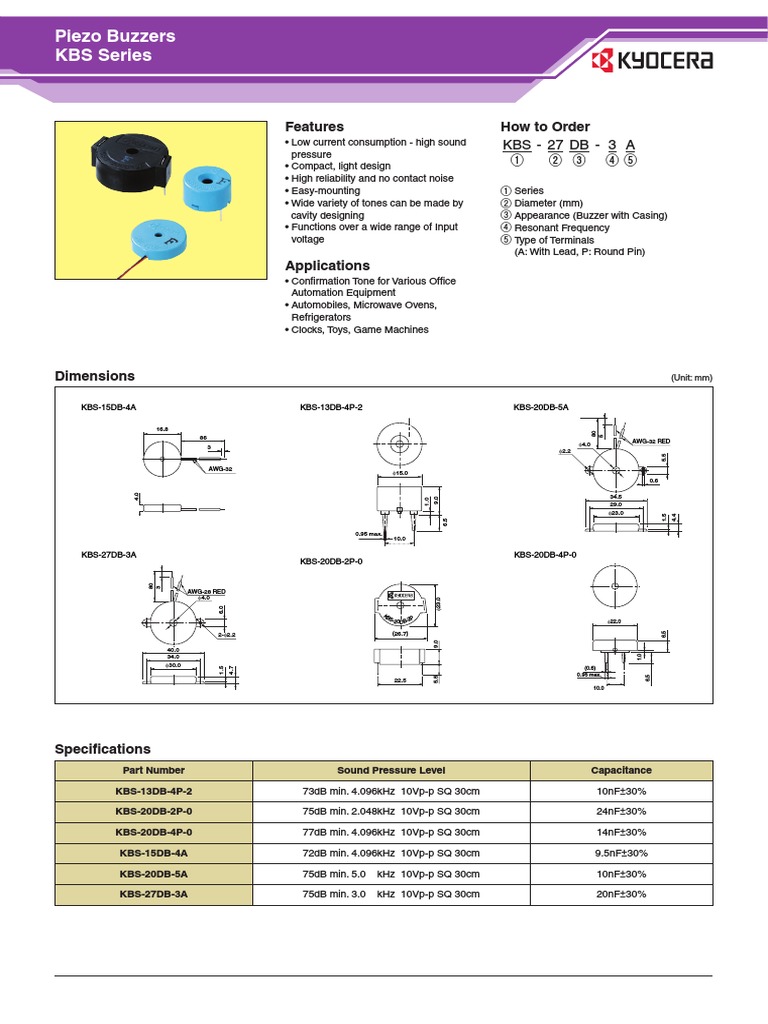 Piezo Buzzers for Electronics | PDF