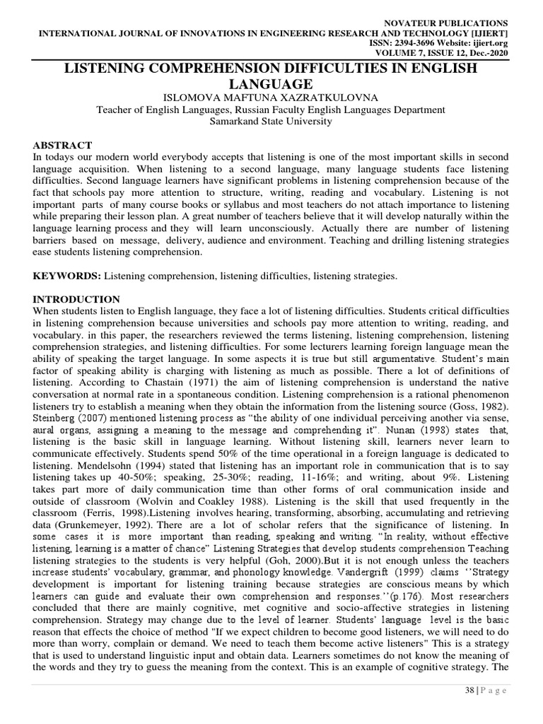 Listening Comprehension Difficulties in 798780f1 | PDF | Reading ...