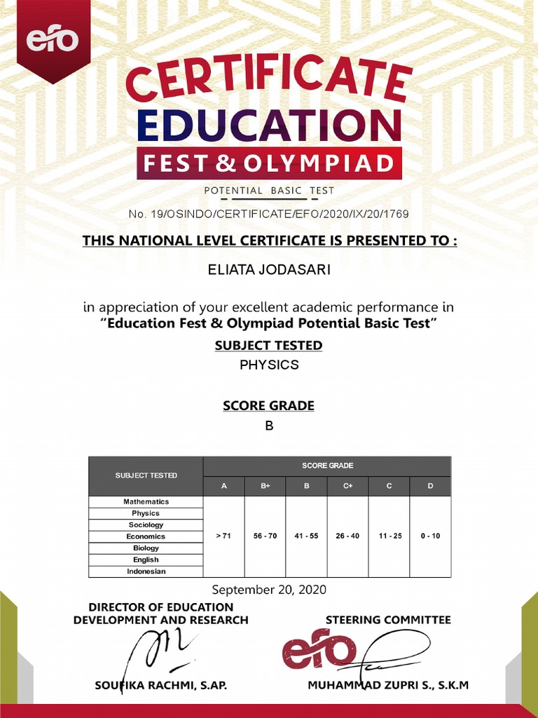 Sertifikat Efo 2020 Eliata Jodasari | PDF