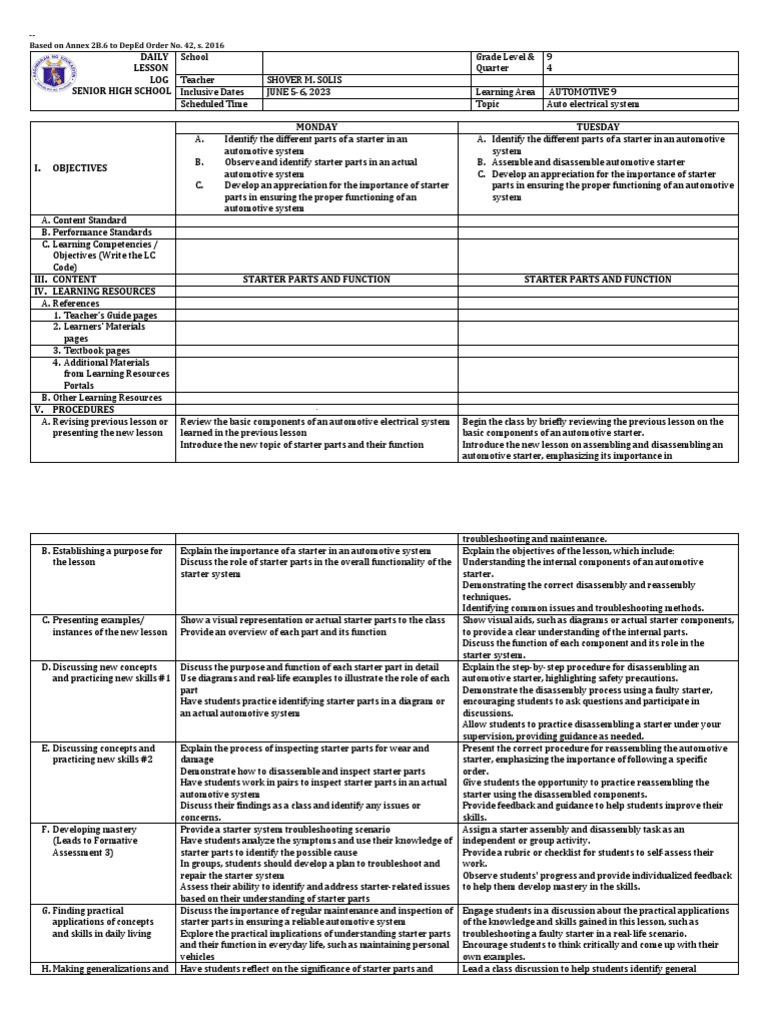 Grade 9 Daily - Lesson - Log - DLL - Template 4a's June 5-6-23 | PDF ...