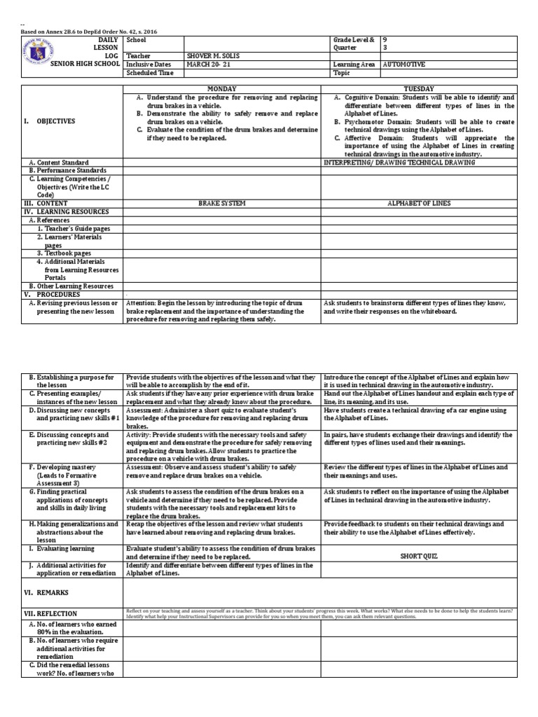 Grade 9 Daily - Lesson - Log - DLL - Template 4a's March 20-24-23 | PDF ...