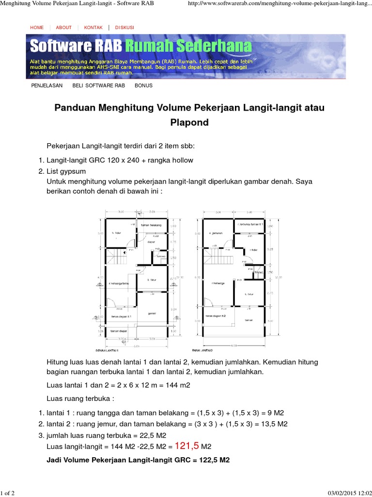 Menghitung Volume Pekerjaan Langit-Langit - Software RAB | PDF