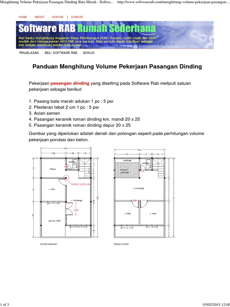 Menghitung Volume Pekerjaan Pasangan Dinding Bata Merah - Software RAB | PDF