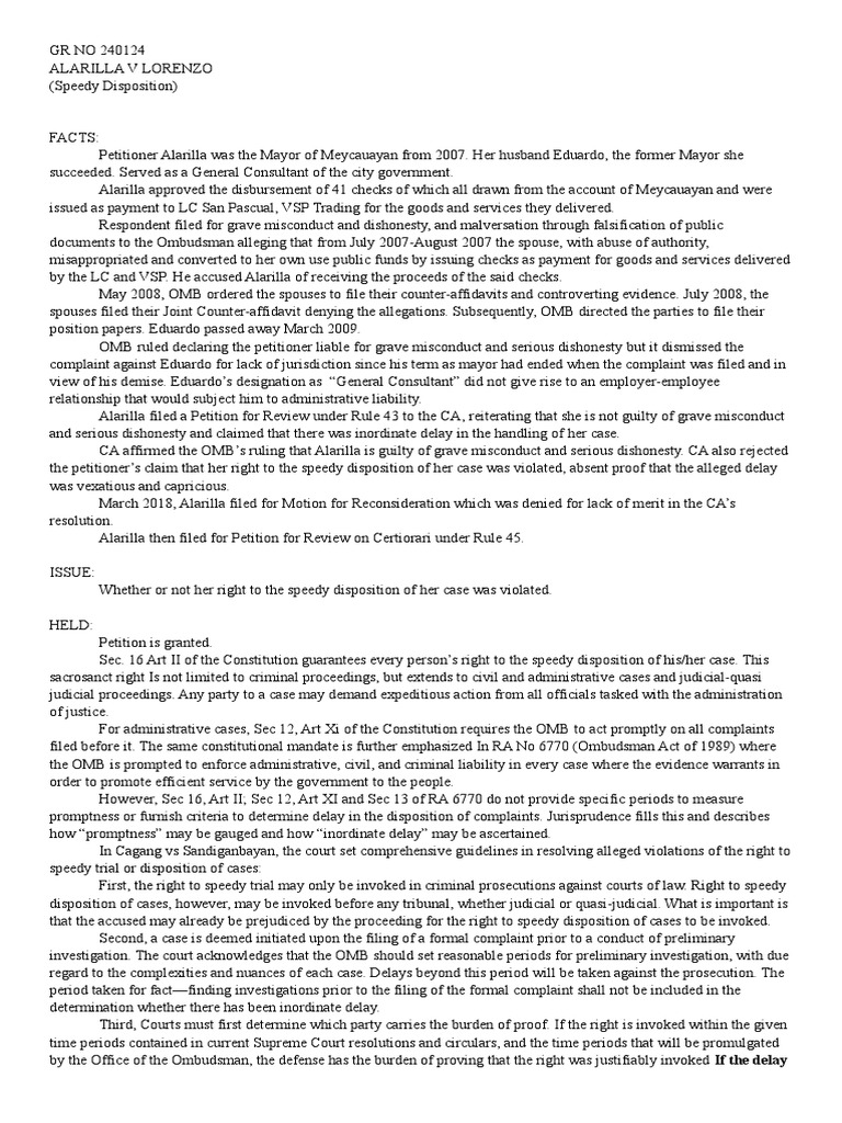 CD Alarilla Vs Lorenzo (Speedy Disposition) | PDF | Burden Of Proof ...