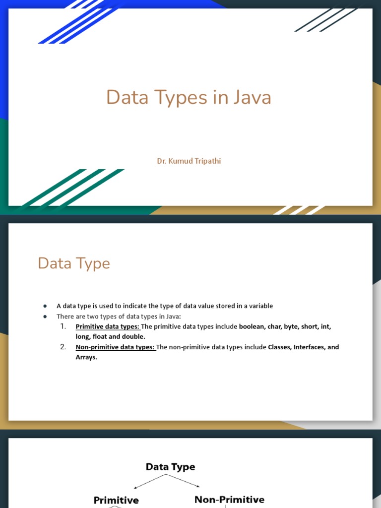 Data Types in Java: Dr. Kumud Tripathi | PDF | Integer (Computer Science) | Data Type