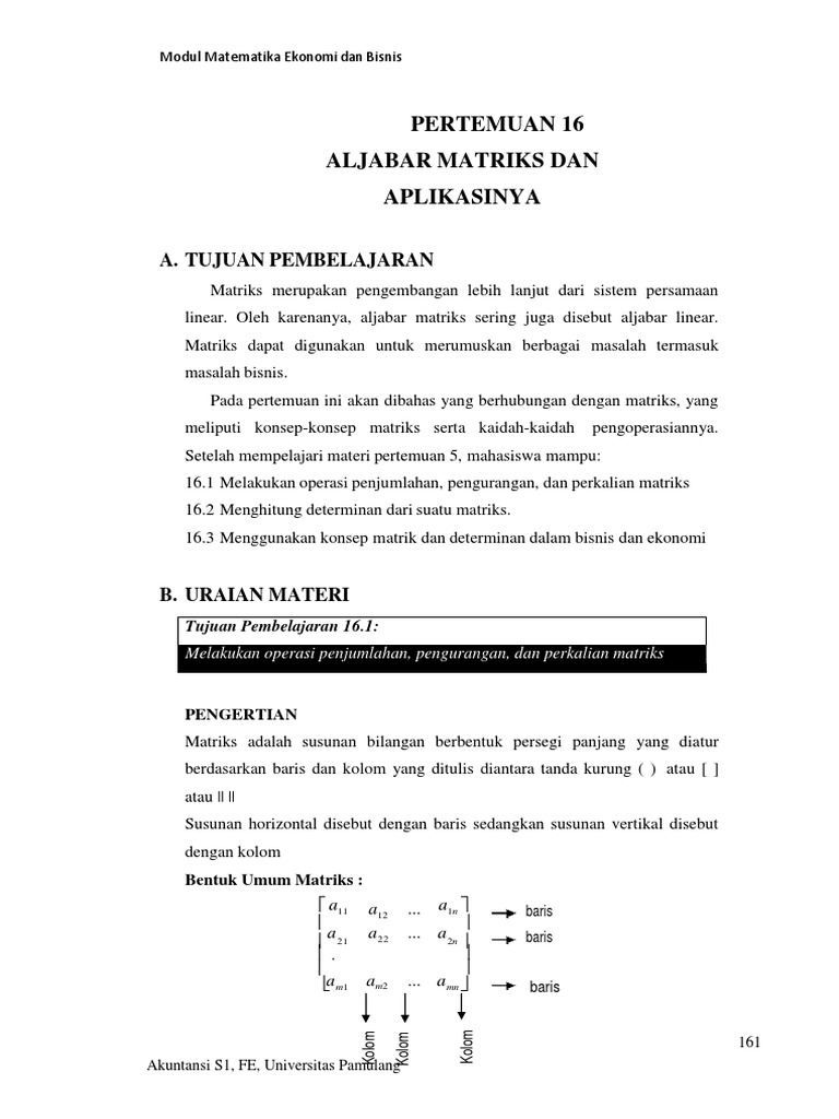 Aljabar Matriks untuk Ekonomi dan Bisnis | PDF | Metode & Bahan Ajar