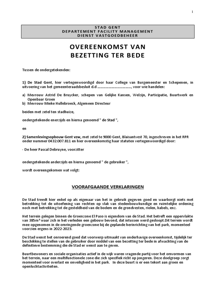 Overeenkomst Van Bezetting Ter Bede | PDF