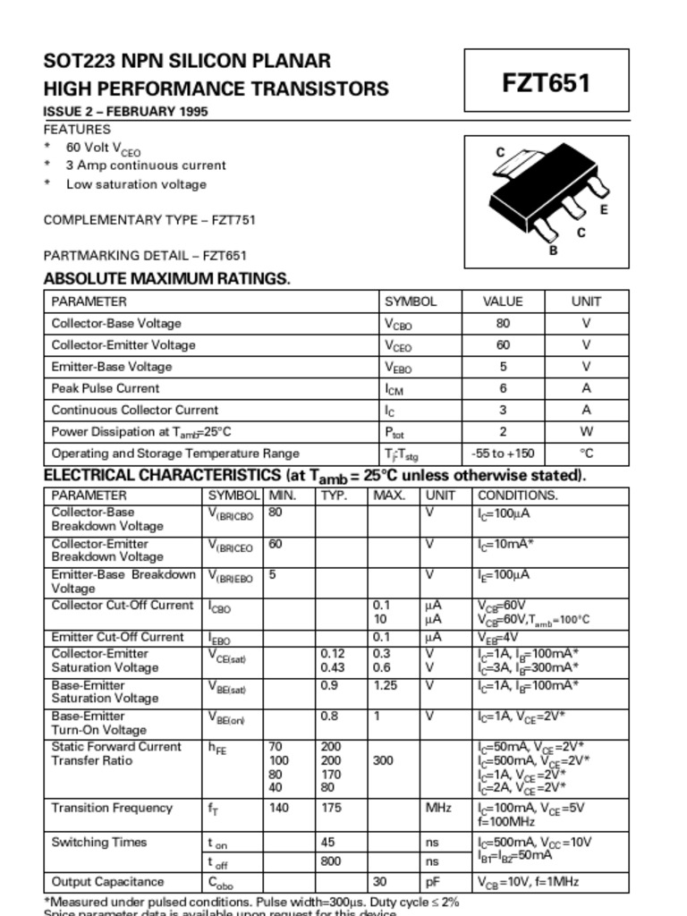 FZT651 | PDF | Bipolar Junction Transistor | Amplifier