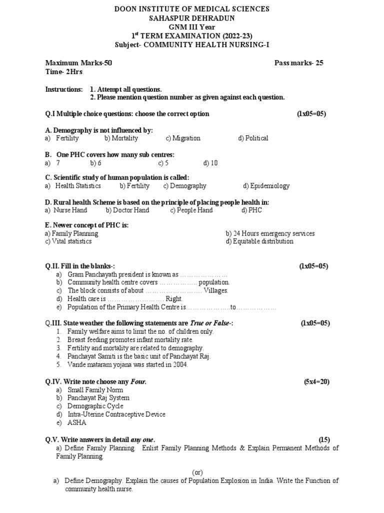 GNM 3rd Year (CHN) Question Paper | PDF