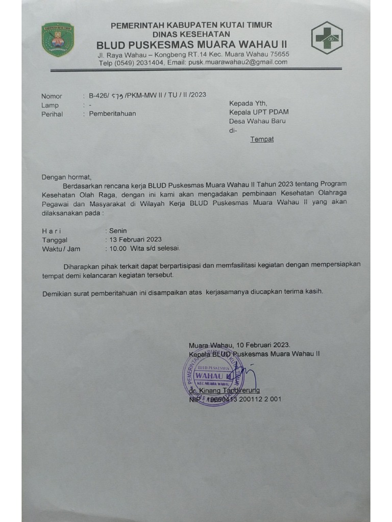 Surat Pemberitahuan PDAM | PDF