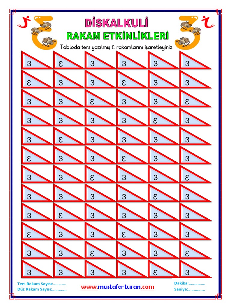 Diskalkuli Rakam Etkinlikleri 3 | PDF