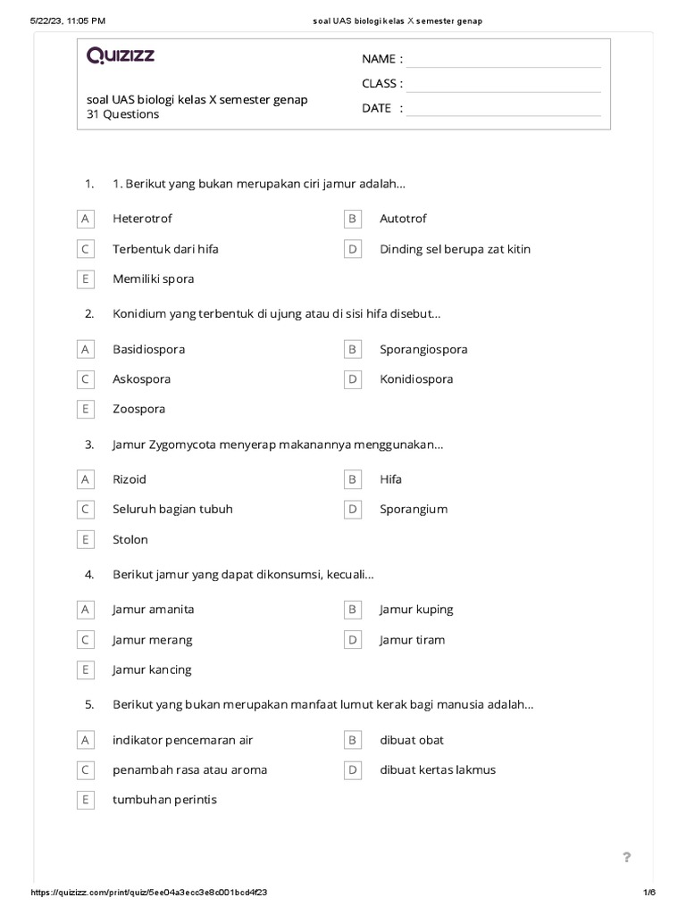 soal UAS biologi kelas X semester genap | PDF