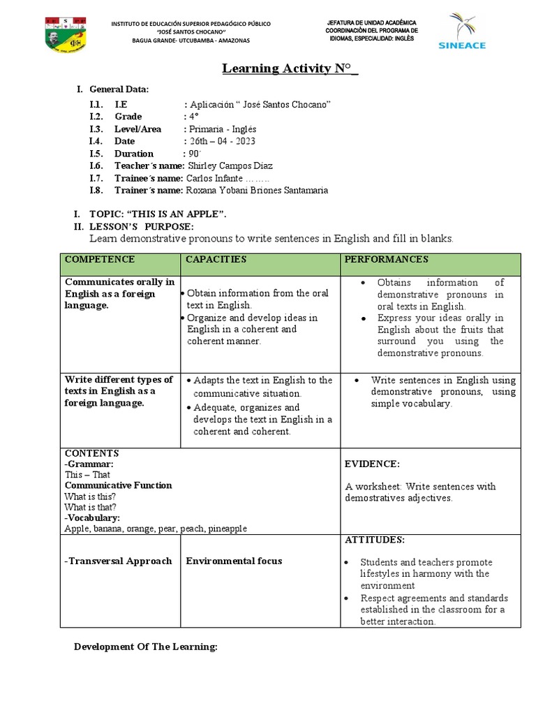 Learning Activity #2 This Is An Apple - Primaria | PDF | English Language | Learning