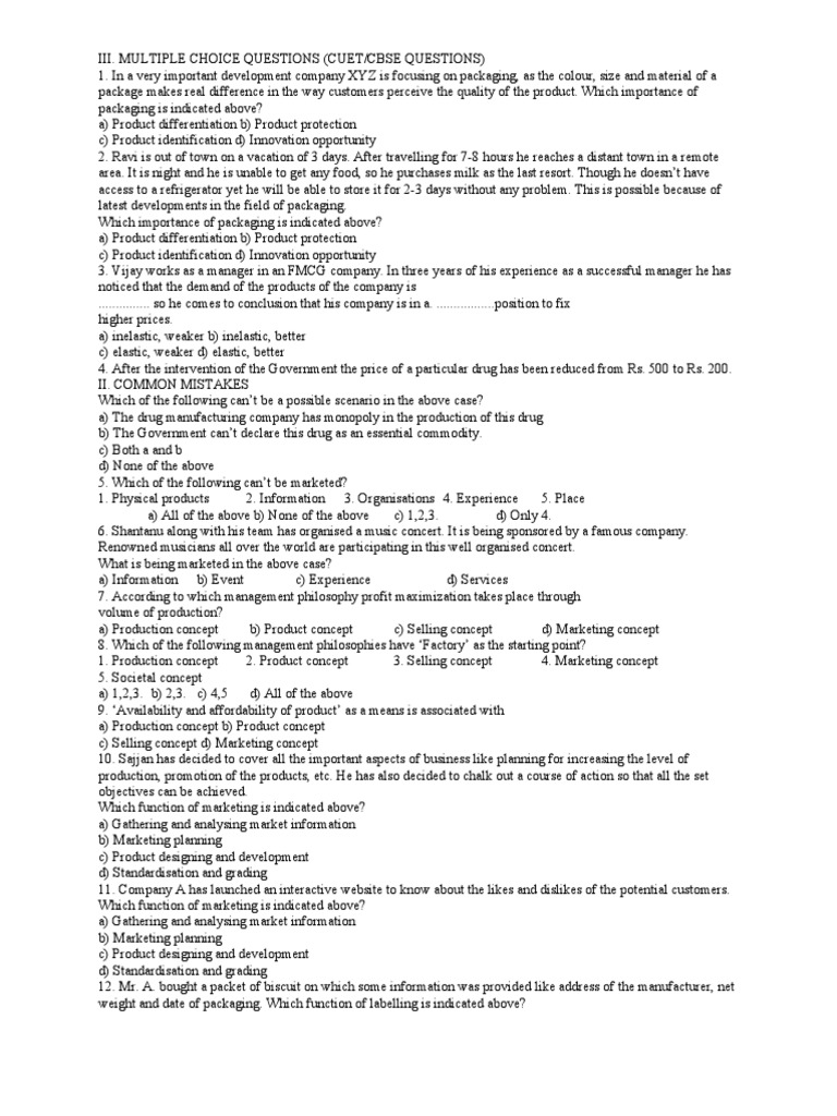 BST Marketing MCQ S | PDF | Product (Business) | Sales
