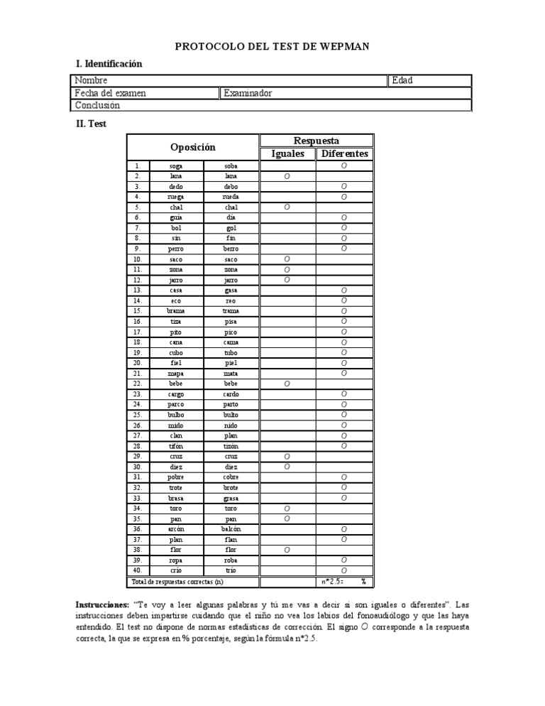 Protocolo Del Test de Wepman
